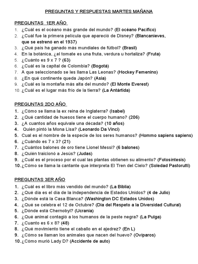 Cuestionario de Preguntas y Respuestas | PDF