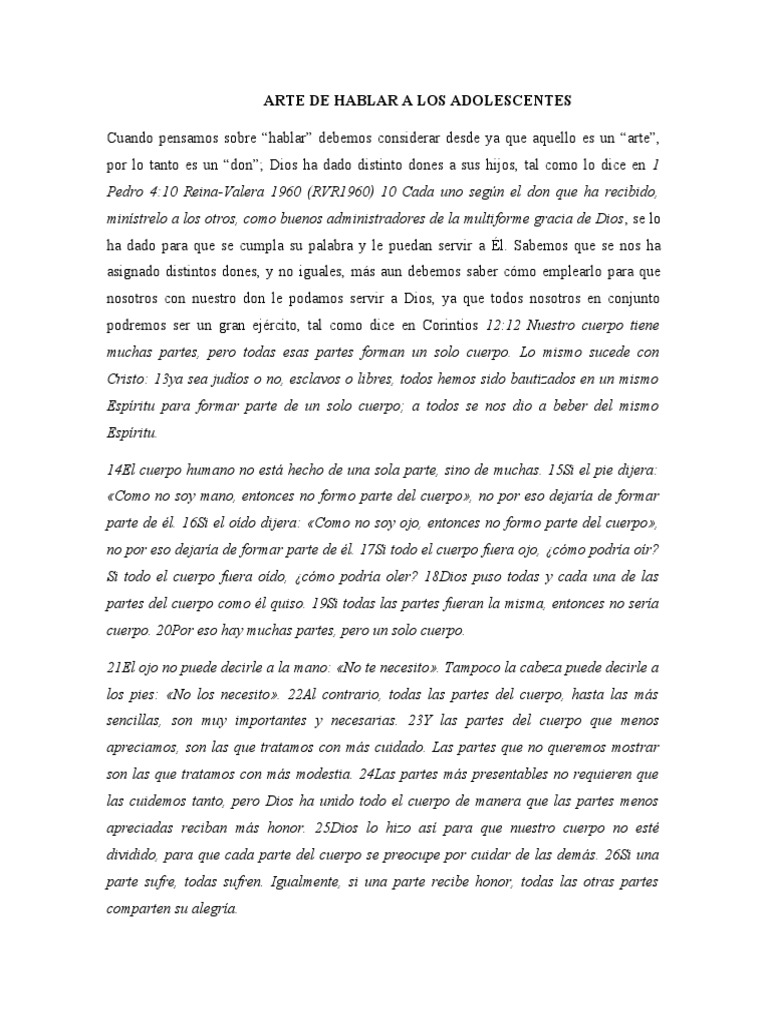 Cómo Hablar Efectivamente a Adolescentes | PDF | Oración | Hablar en ...