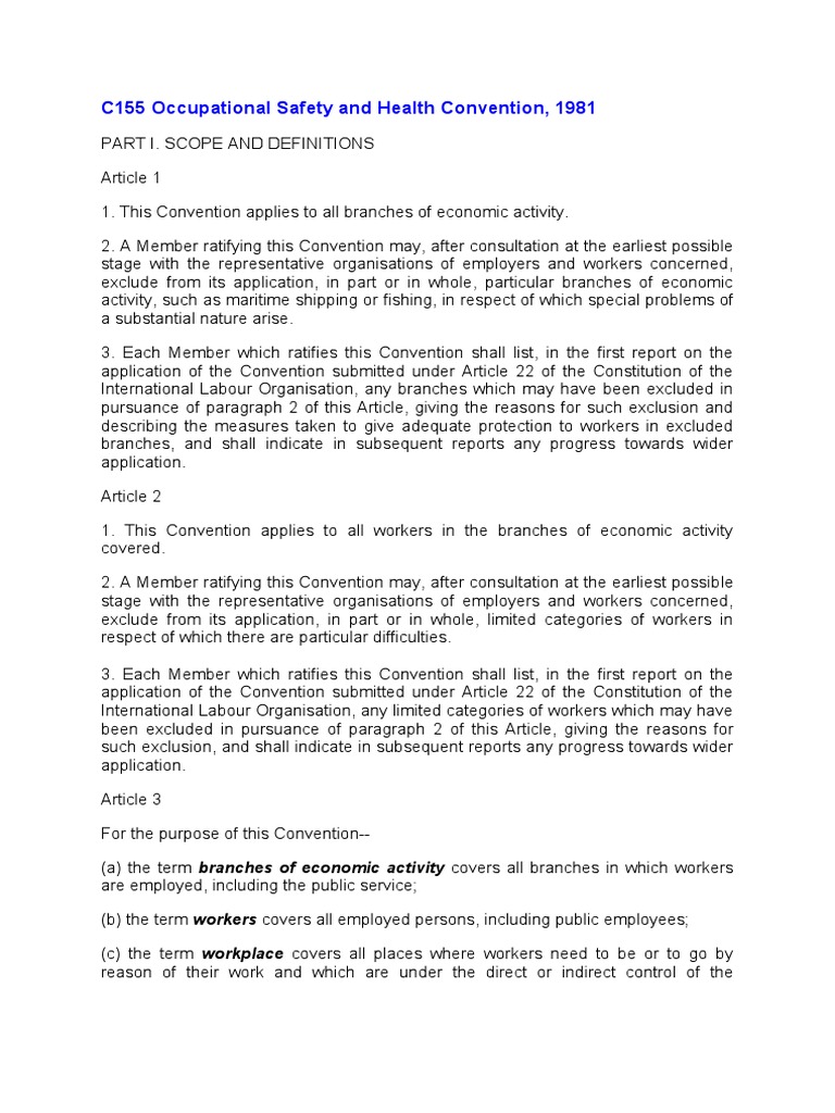 C155 Occupational Safety and Health Convention | PDF | Occupational Safety And Health ...