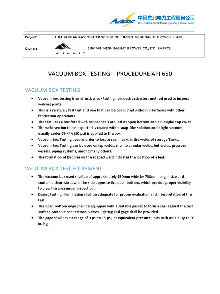 Vaccum Test Method | PDF | Vacuum | Leak