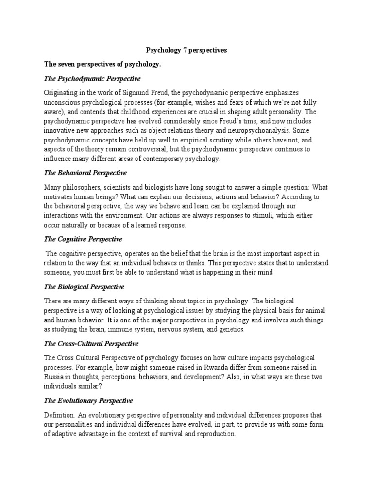 Psychology 7 Perspectives | PDF