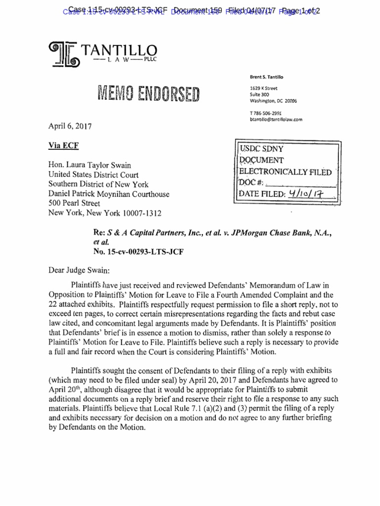 159 Motion To Reply To JPMC Opp 4th Amended Complaint | PDF | Complaint | Public Law