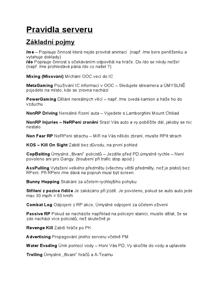 Pravidla Serveru 1 | PDF