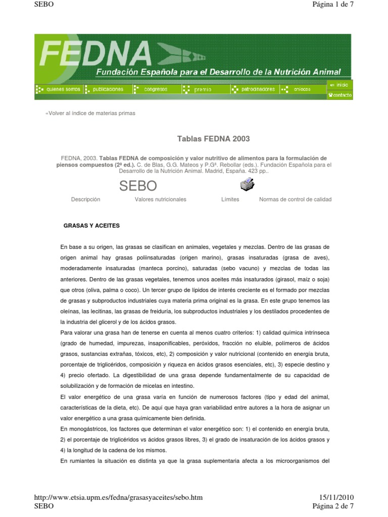 Composición y Valor Nutricional del Sebo | PDF | Lípido | gordo