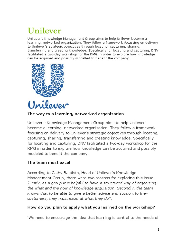 Example - Unilever As A Learning Ion | PDF | Knowledge Management ...
