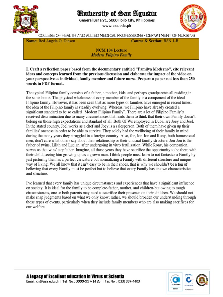 Modern Filipino Family - Dinson, Red Angela O. BSN 2-B | PDF | Nursing ...