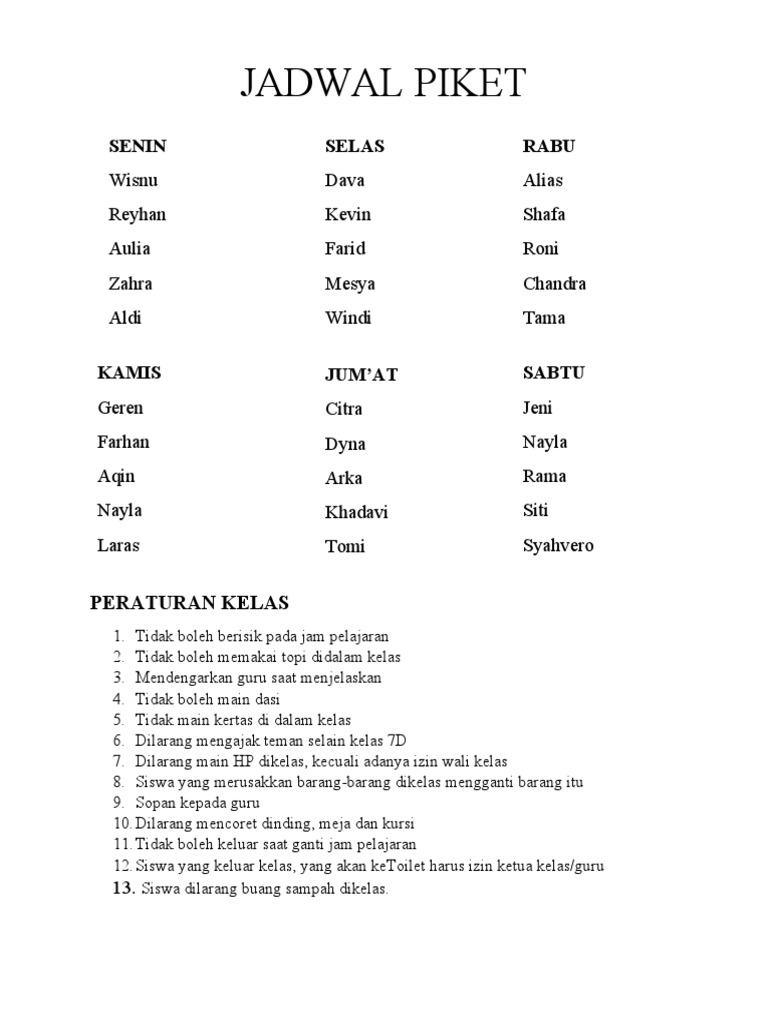 Jadwal Piket | PDF