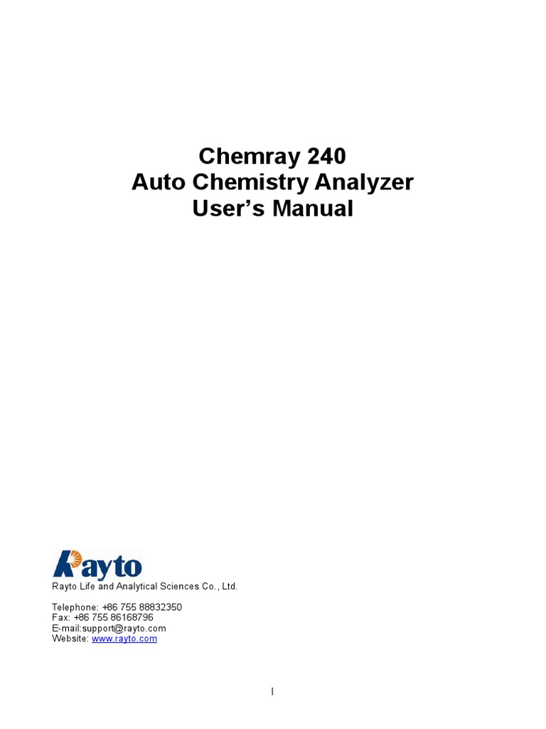 Chemray 240 Auto Chemistry Analyzer Manual | PDF | Power Supply | Ac ...