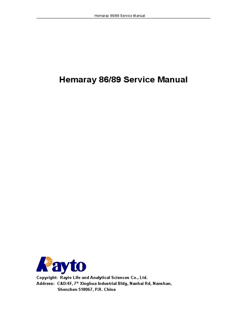 Hemaray 86 Service Manual V1.0e | PDF | Red Blood Cell | White Blood Cell