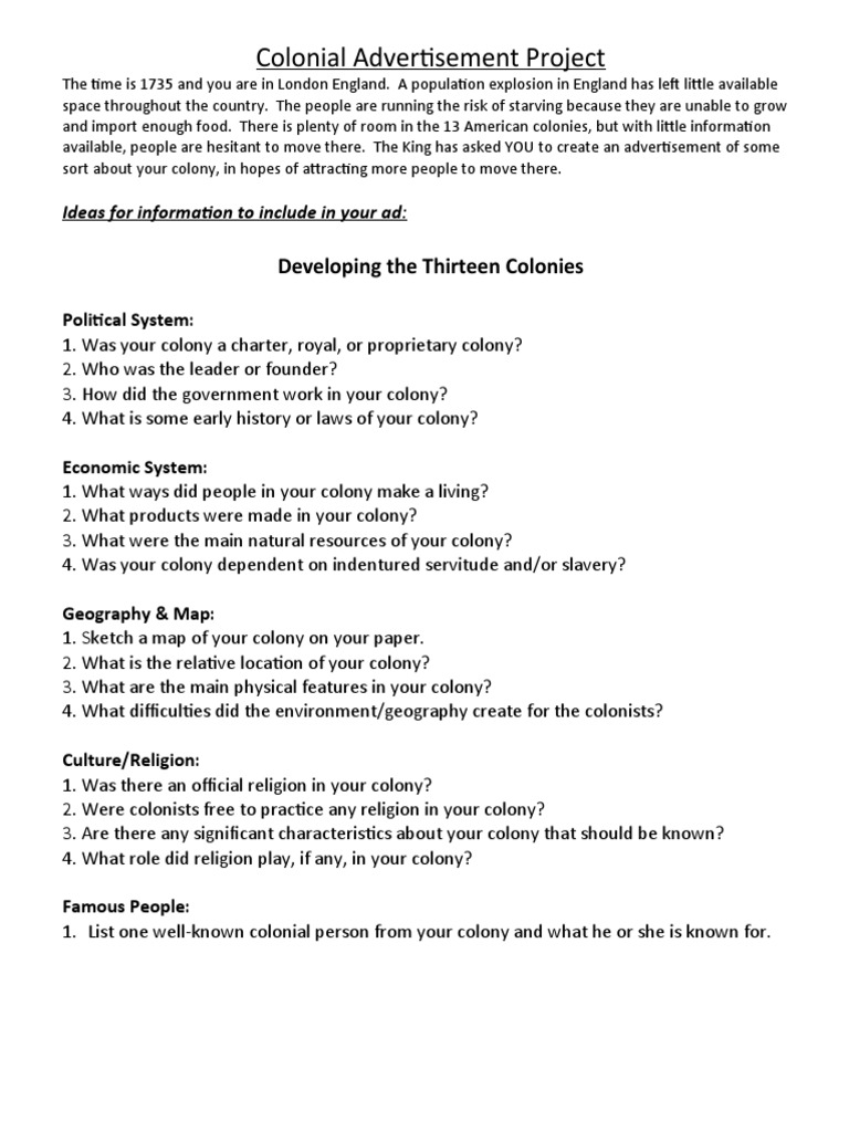 Colonial Advertisement Project Guide | PDF | Colonialism | Thirteen ...
