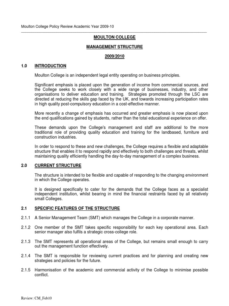 Moulton College Management Structure | PDF | Strategic Management ...