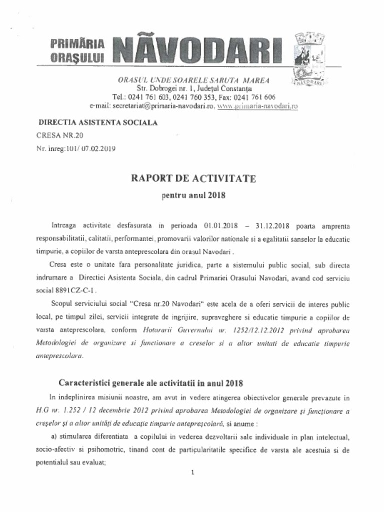 Raport de Activitate Cresa 20 Navodari | PDF