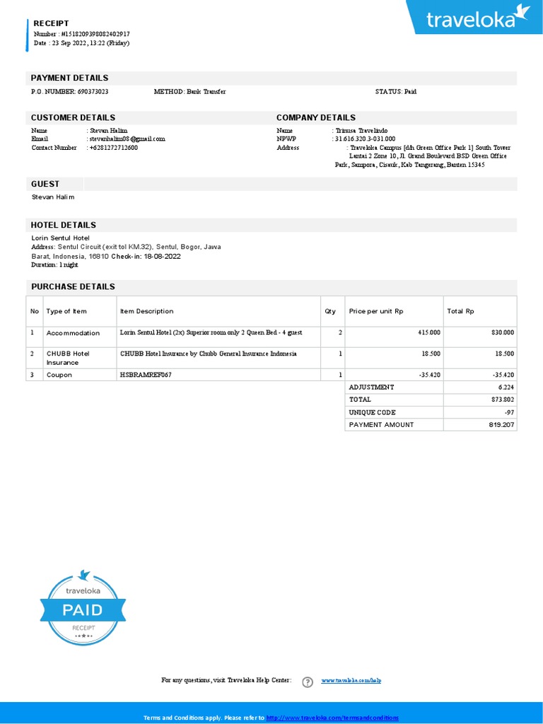 Nota Traveloka | PDF | Money | Service Industries