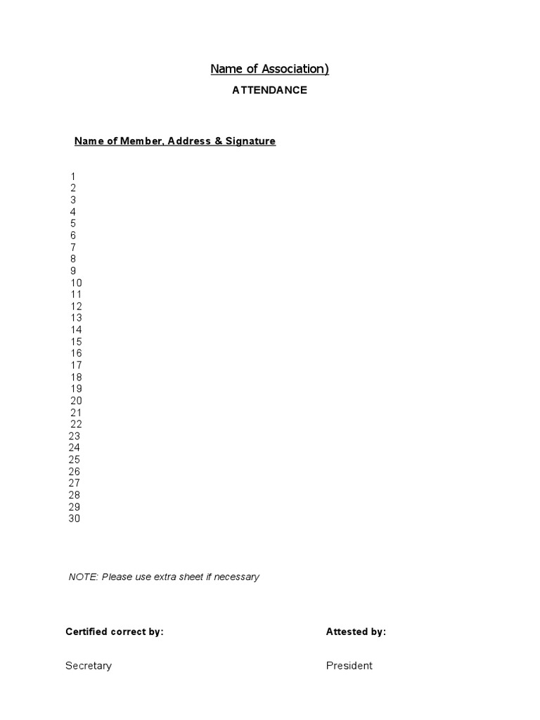 Attendance Sheet DOLE Association | PDF