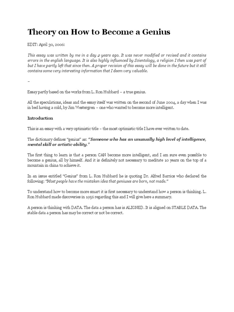 Theory On How To Become A Genius | PDF | Genius | Intelligence