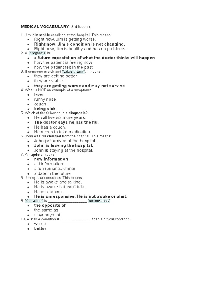 MEDICAL VOCABULARY 3rd Lesson | PDF | Self-Improvement