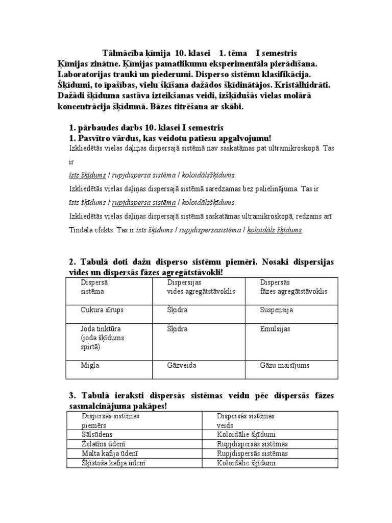 Kimijas Pamatlikumu Eksperimenta 10 Klase | PDF