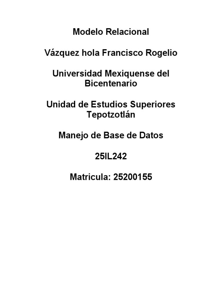 Introducción al Modelo Relacional | PDF | Modelo relacional | Base de datos relacional