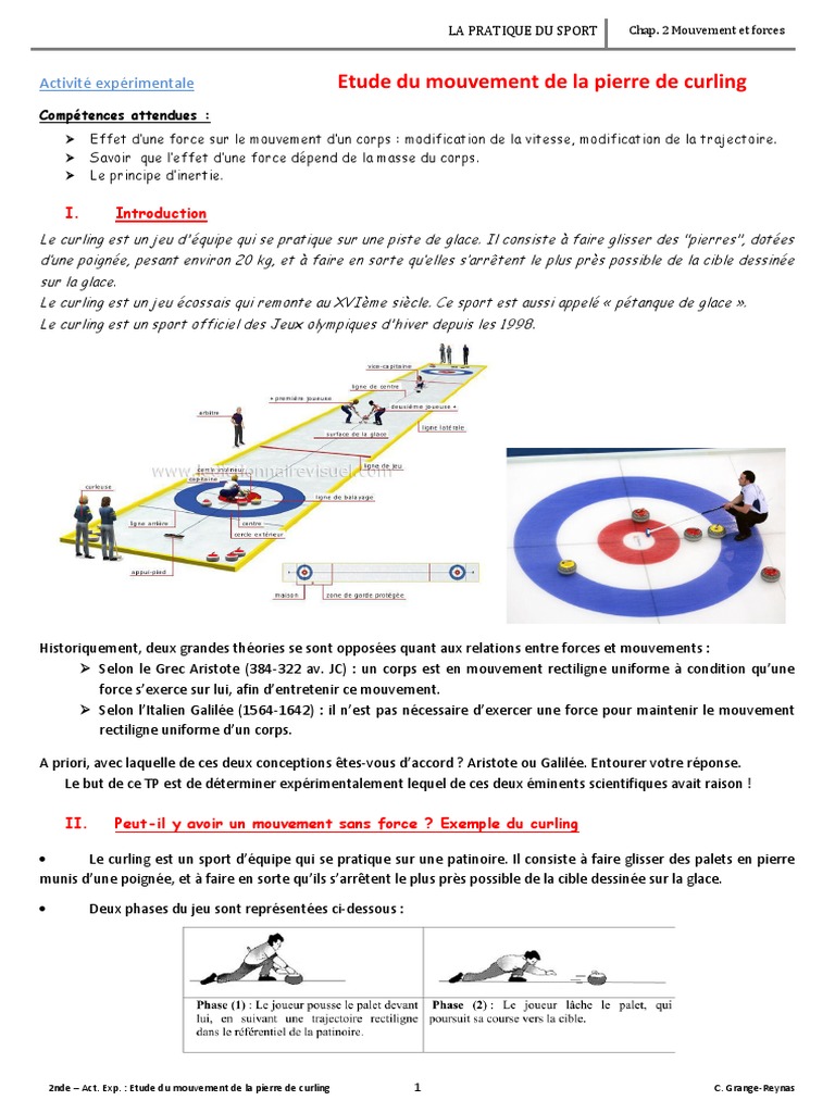 Etude Du Mouvement de La Pierre de Curling: Activité Expérimentale ...