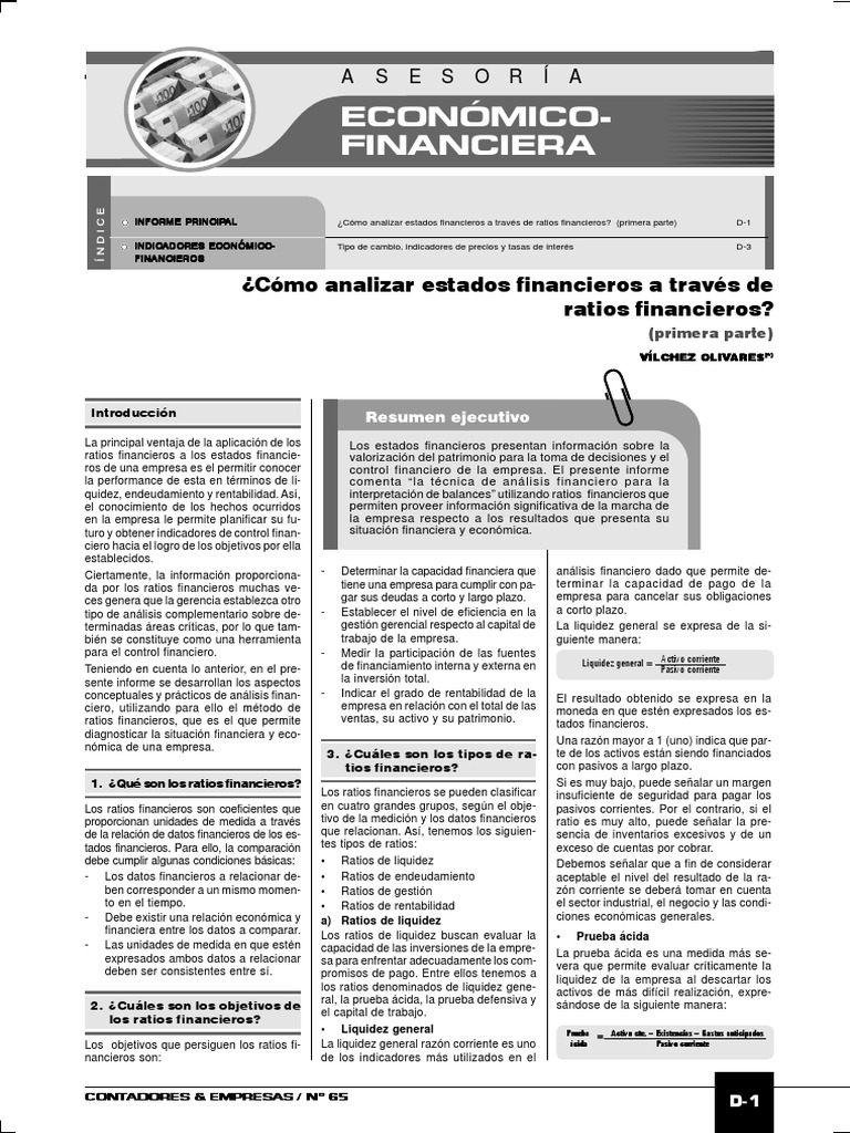 Cómo Analizar Estados Financieros A Través de Los Ratios 1 | PDF | Capital de trabajo | Liquidez ...
