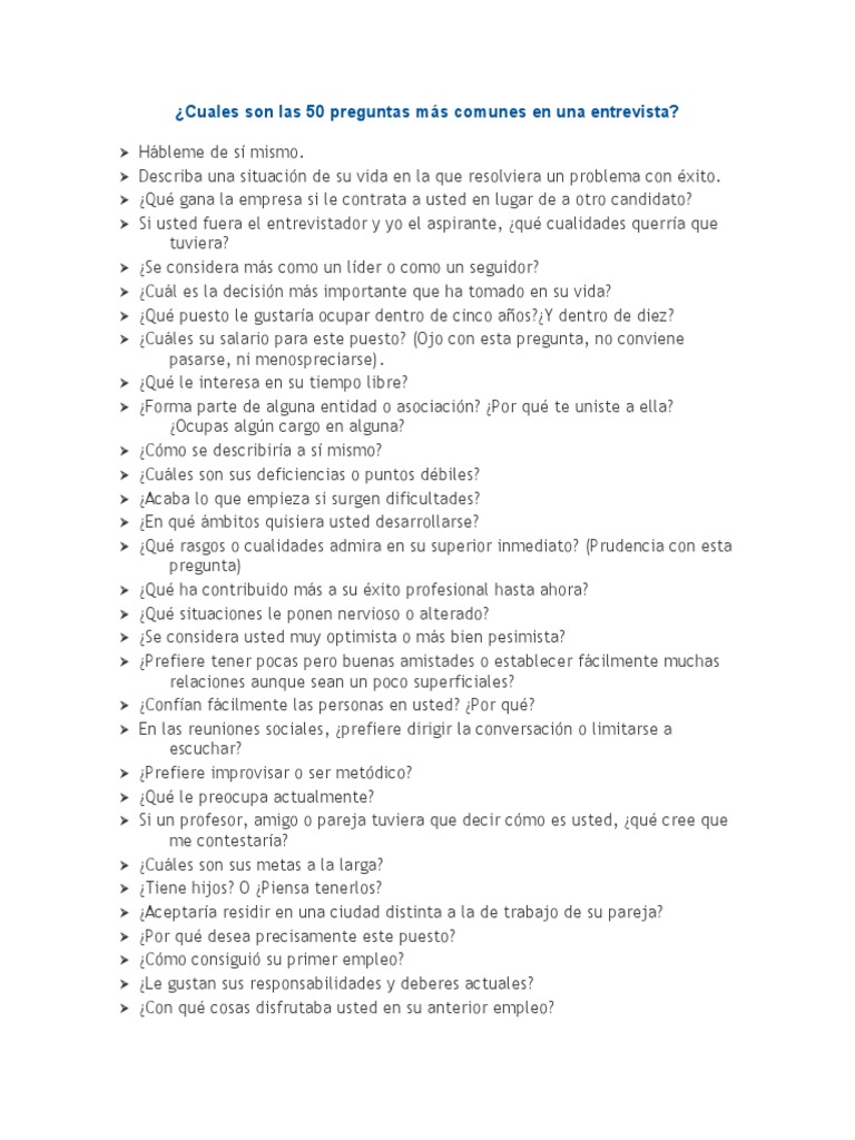 50 Preguntas Clave para Entrevistas | PDF