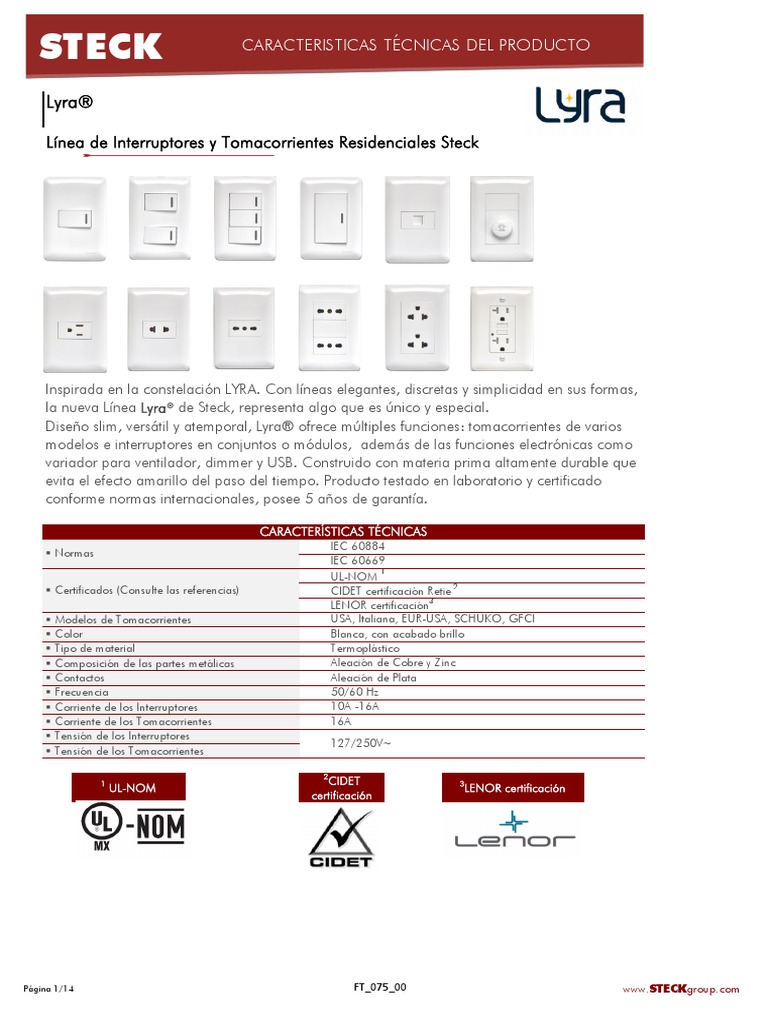 Ficha Tecnica Lyra | PDF | Enchufes y tomas de corriente alterna | Electromagnetismo