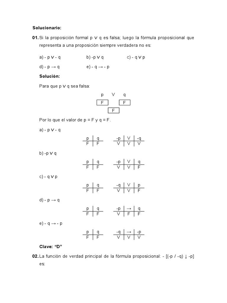 Ejercicios Resueltos - Valor de Verdad | PDF | Proposición | Matemáticas