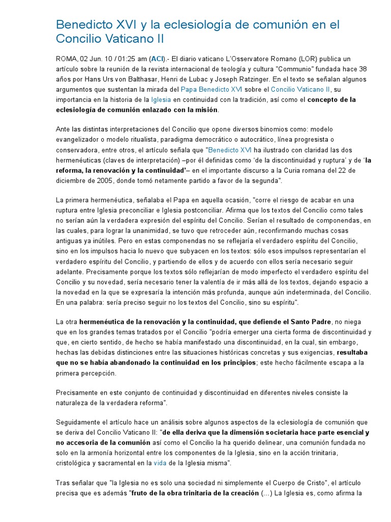6 Benedicto XVI y La Eclesiología de Comunión en El Concilio Vaticano ...