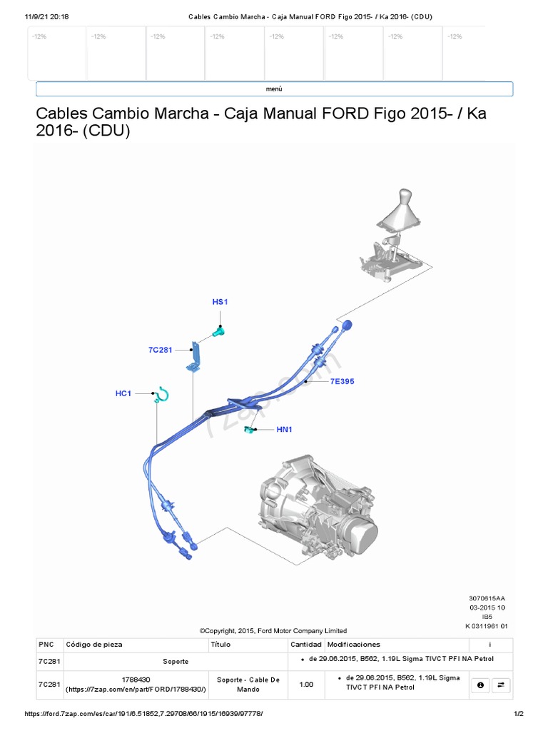 Cables de Cambio Ford Figo y Ka 2015-16 | PDF
