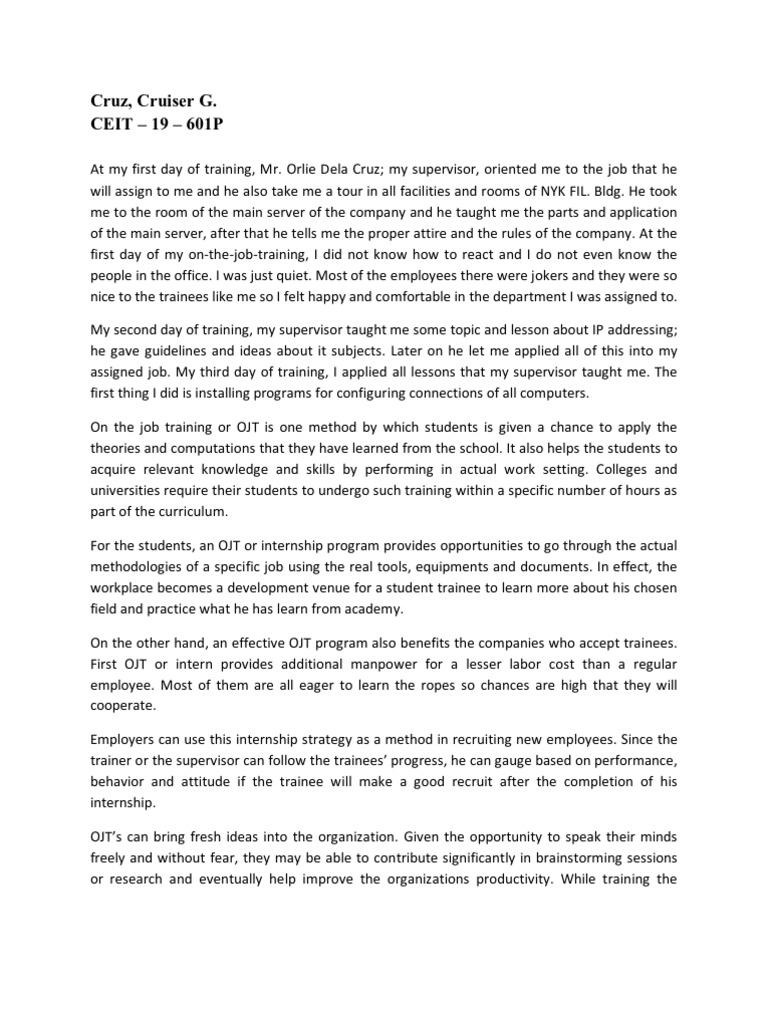 OJT Narrative Report Overview | PDF | Engineering | Internship