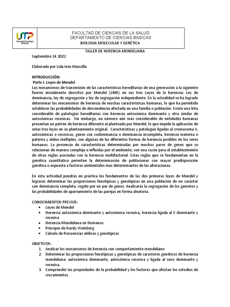 Herencia Mendeliana | PDF | Dominancia (Genética) | Alelo