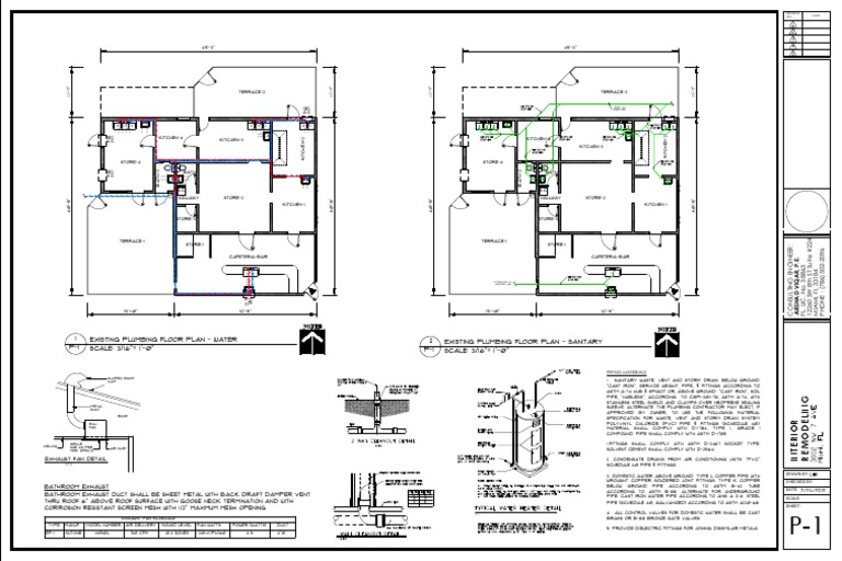Existing Plumbing Floor Plan - Water 1 P-1 SCALE: 3/16" 1'-0" Existing ...