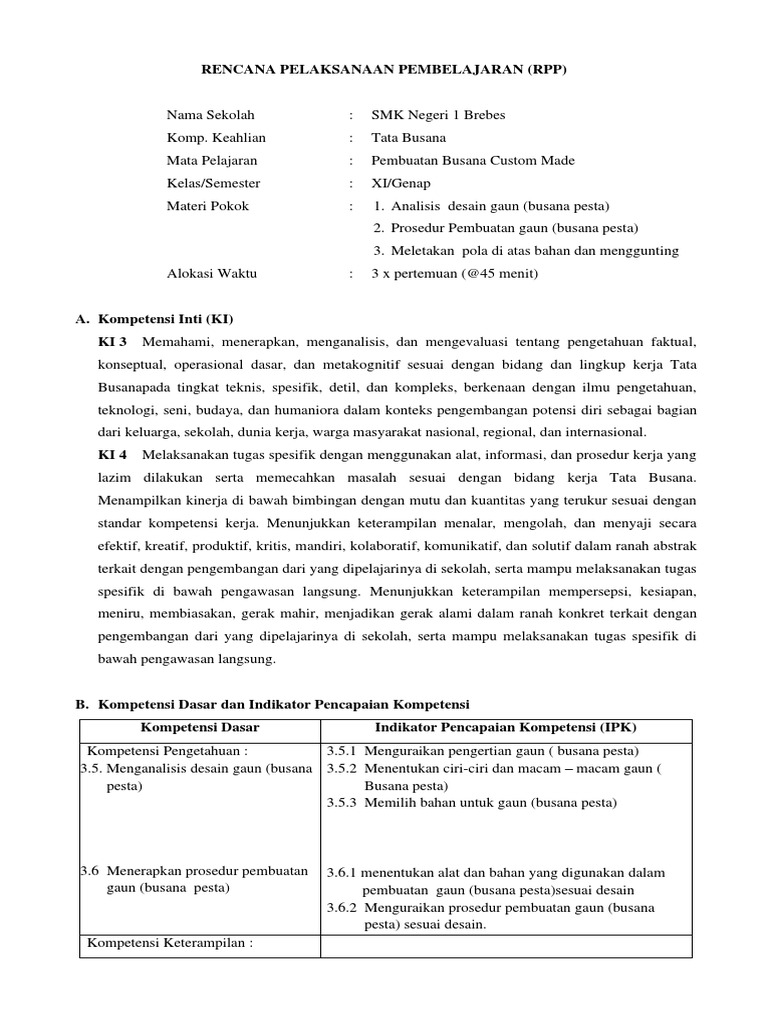 RPP Busana Custome | PDF