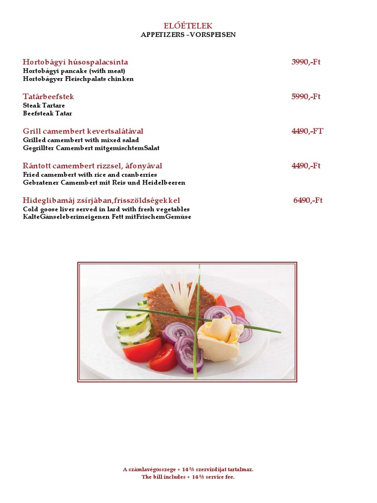 Százéves Étterem Étlap 2022 | PDF