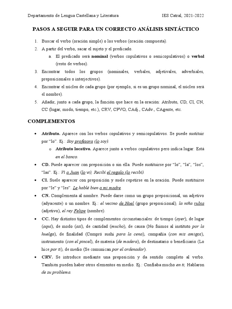 Esquema Básico De Sintaxis Pdf Verbo Predicado Gramática