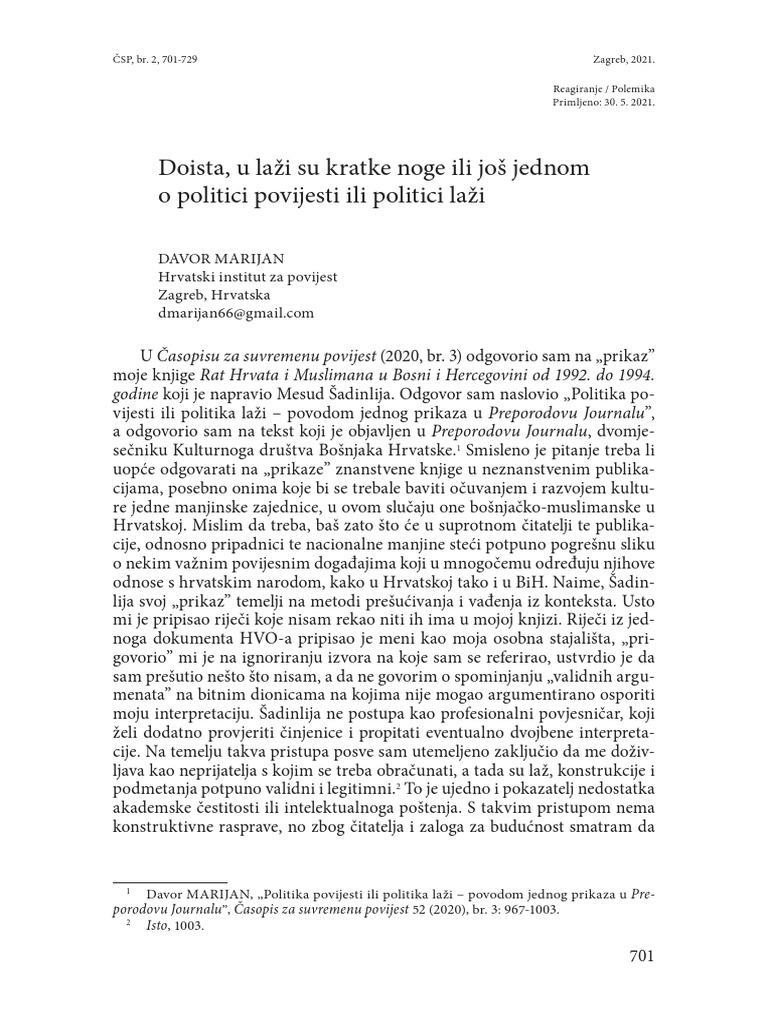 Davor Marijan U Lazi Su Kratke Noge | PDF