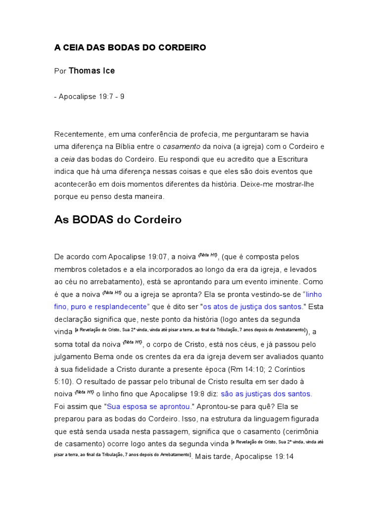 A Ceia Das Bodas Do Cordeiro | PDF | Jesus | Arrebatamento cristão