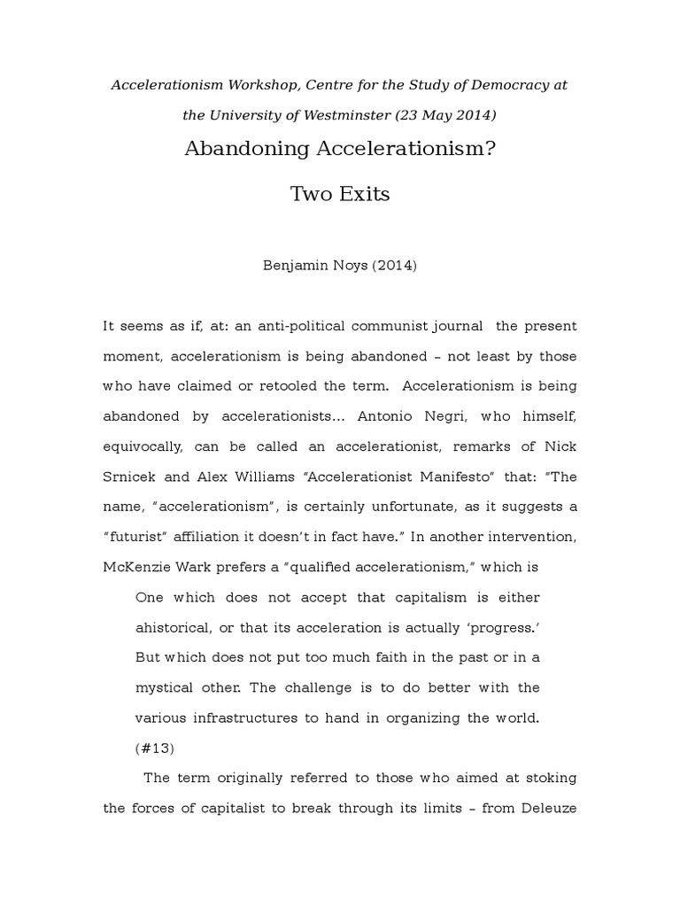 Post-Accelerationism: Rethinking Futures | PDF | Philosophical Theories ...