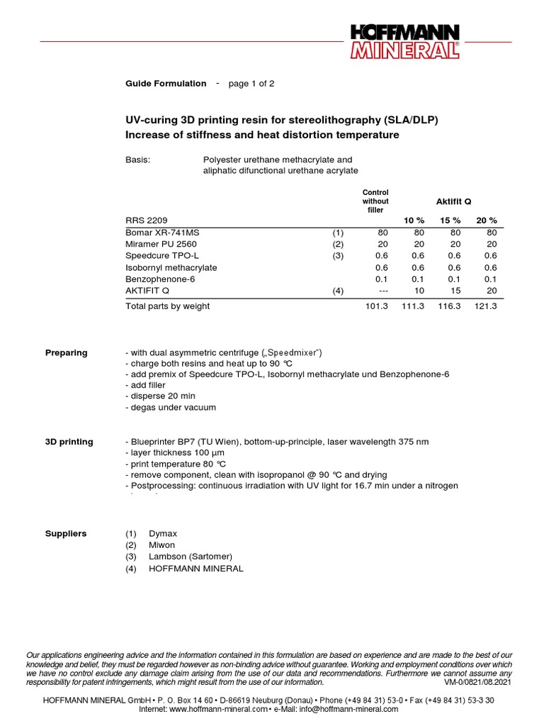 UV-Curing Resin Formulation for SLA/DLP | PDF | Viscosity | Ultraviolet