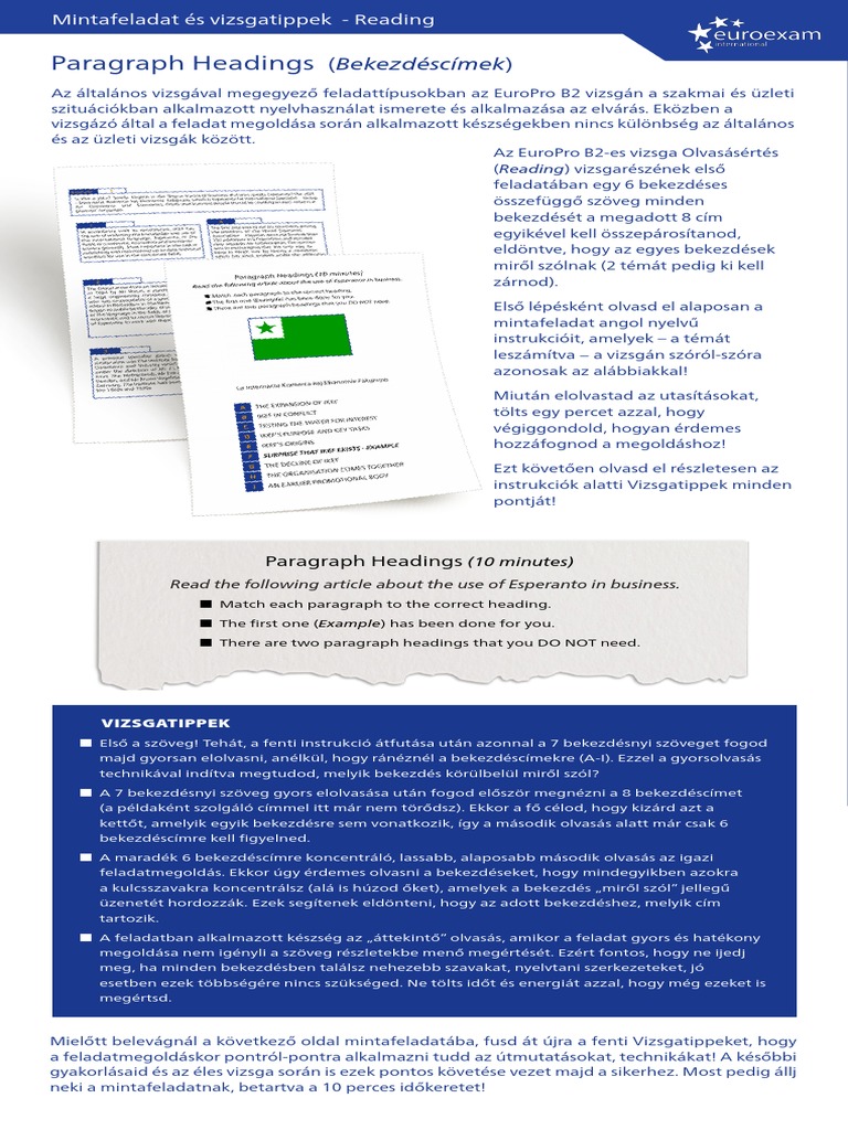 ProB2 READ1 - Paragraph Headings - Vizsgatippek Mintafeladat | PDF
