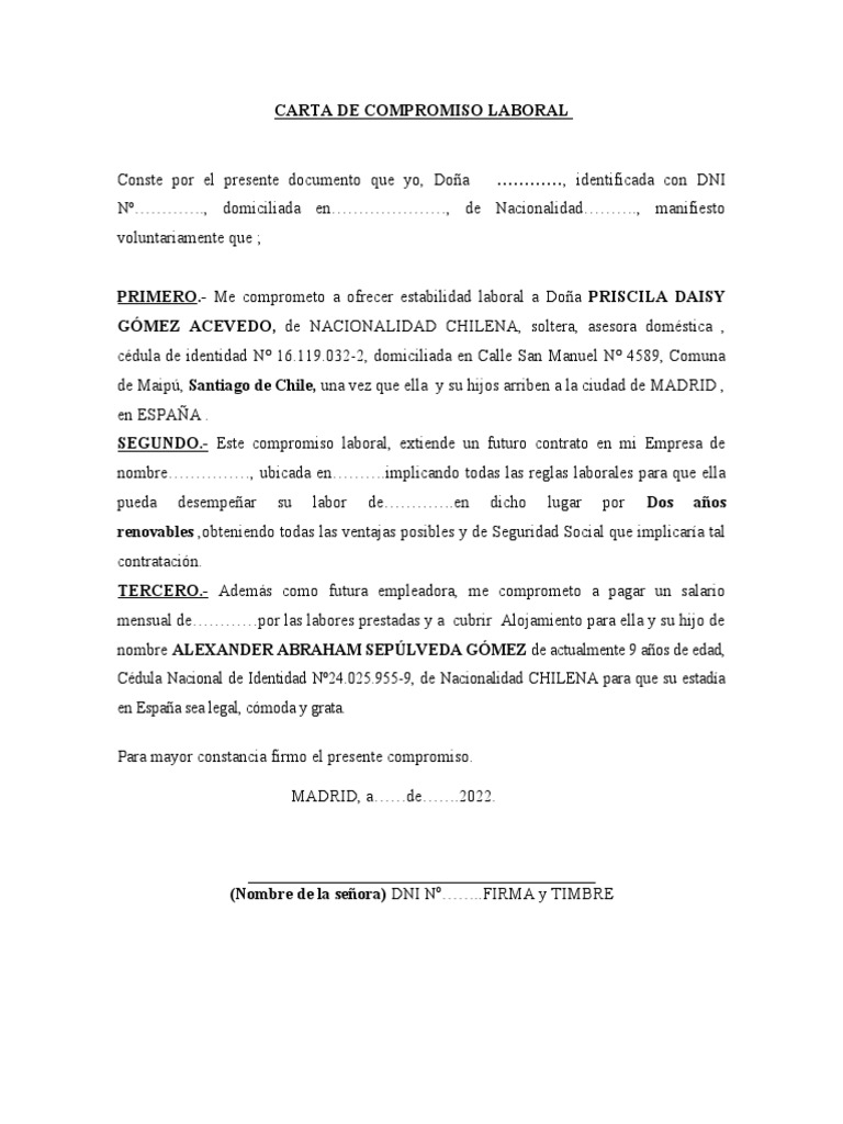 Carta de Compromiso Laboral | PDF