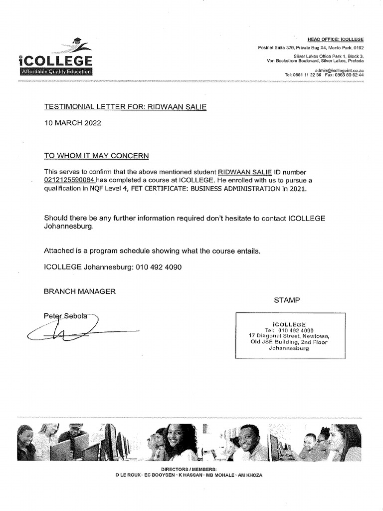 Letter For Completion of Studies | PDF