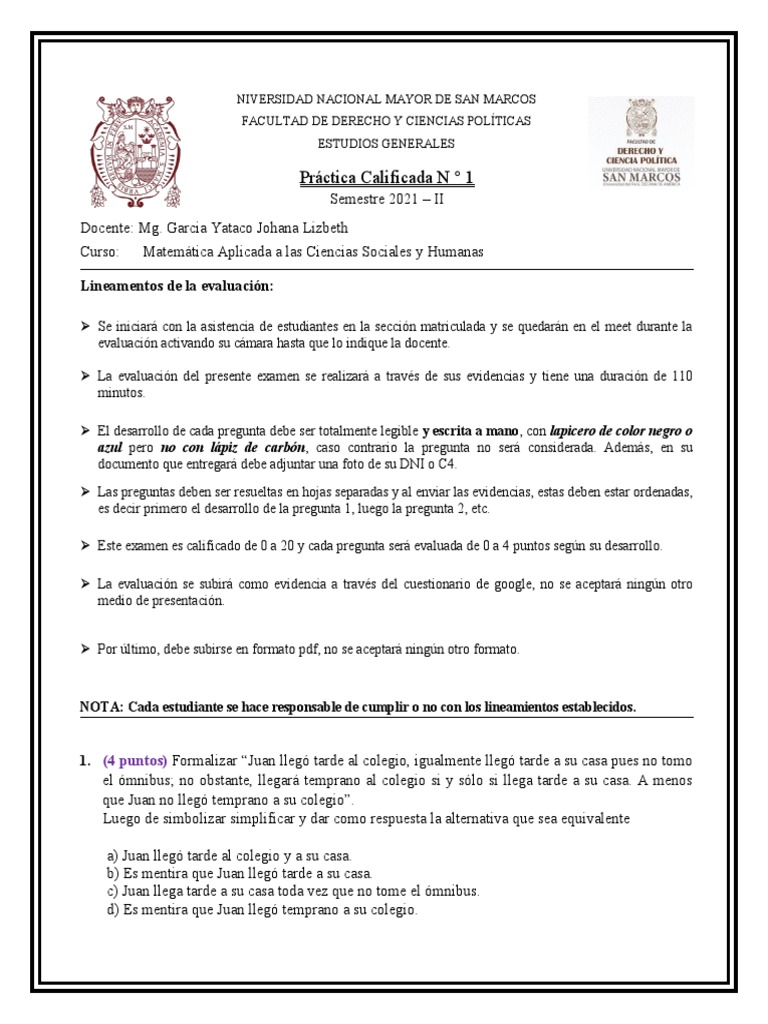 Práctica PC #1 - 2021 - Ii | PDF | Prueba (evaluación) | Science
