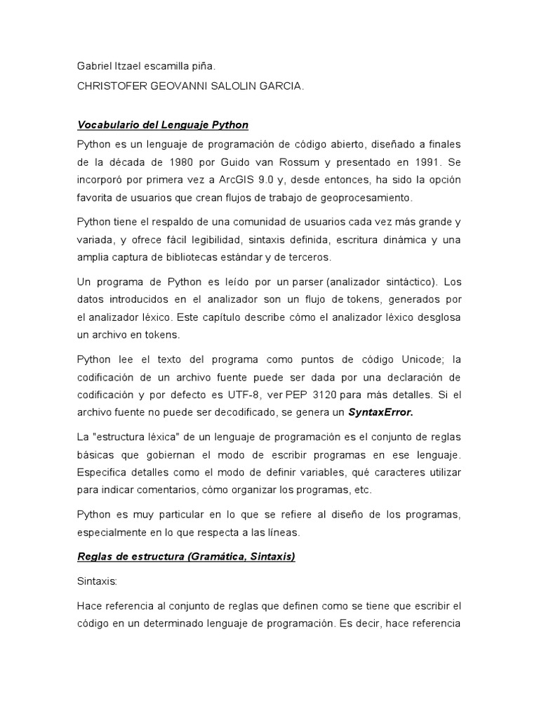 Vocabulario Del Lenguaje Python | PDF | Python (lenguaje de programación) | Lenguaje de programación