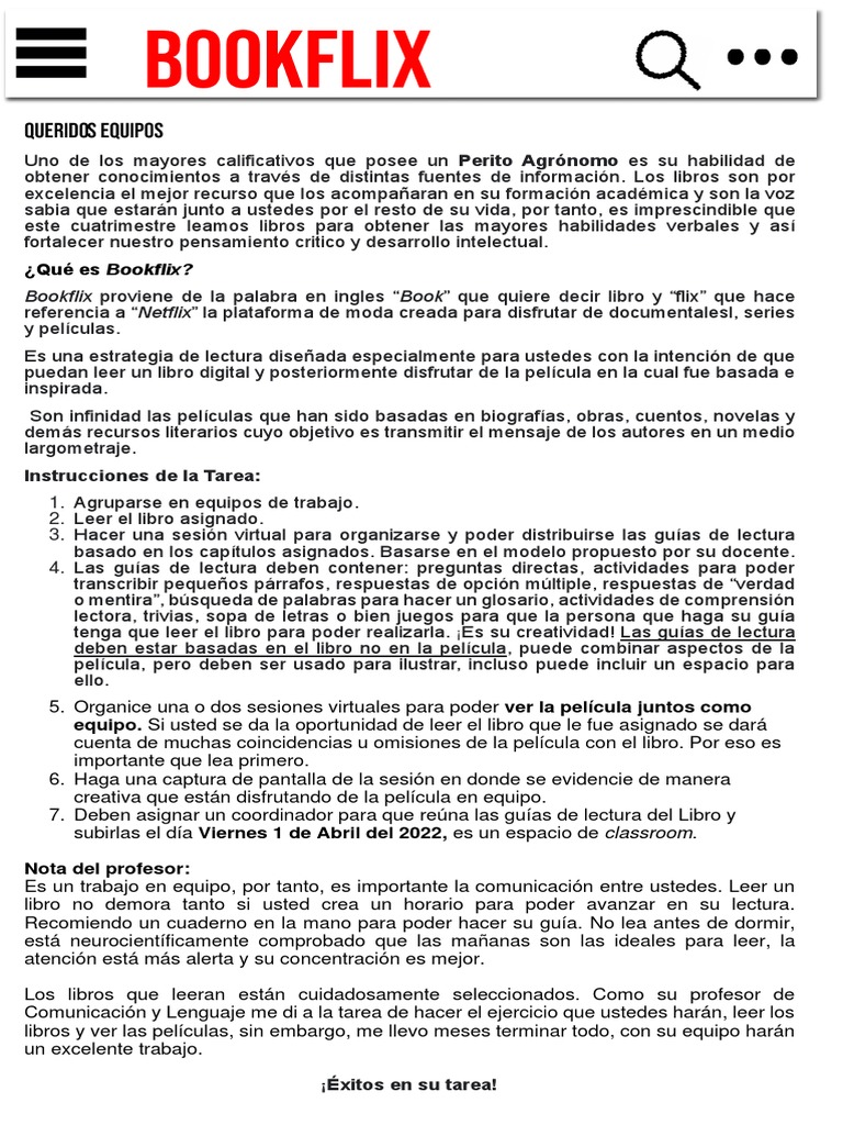 TAREA BOOKFLIX Guías de Lectura 2022 | PDF | Lingüística | Sicología