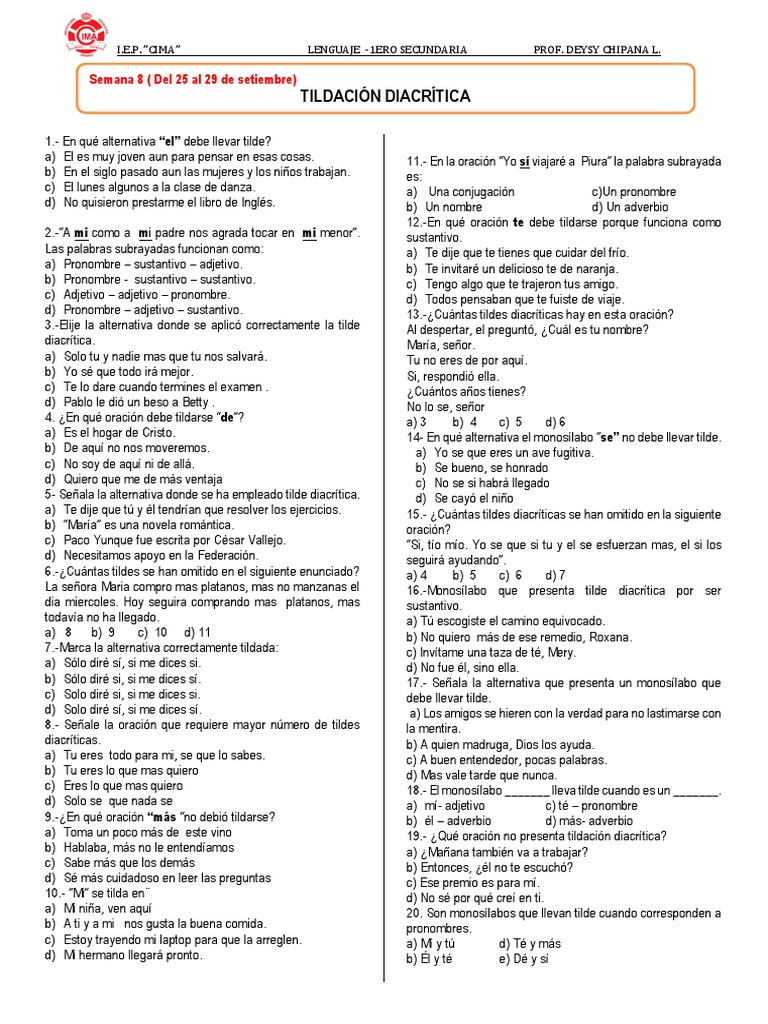 Tilde Diacrítica - Práctica | PDF | Adverbio | Adjetivo