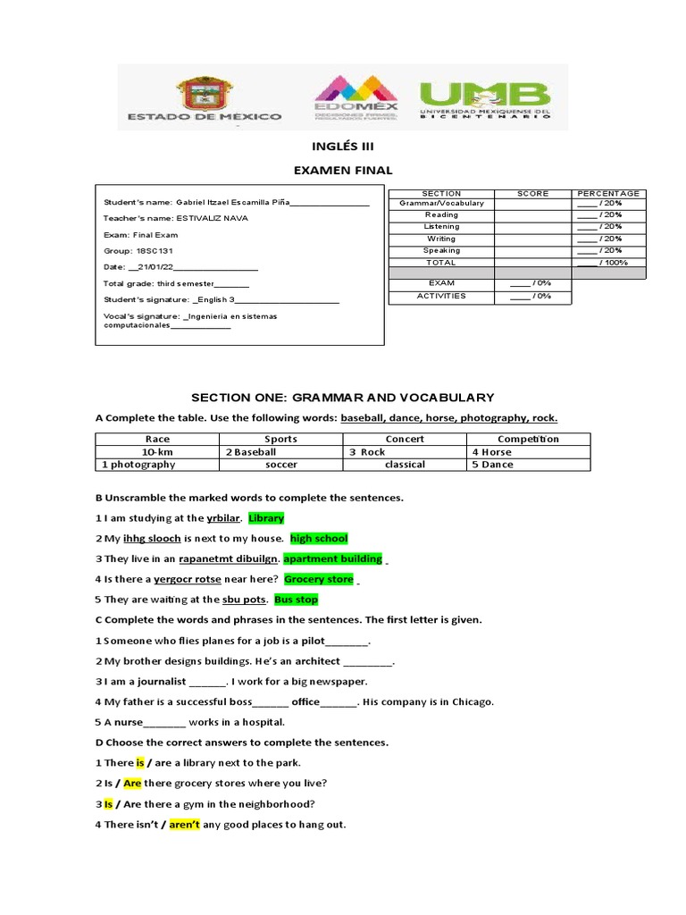Final Exam: English III Grammar & Skills | PDF | Linguistics | Human ...