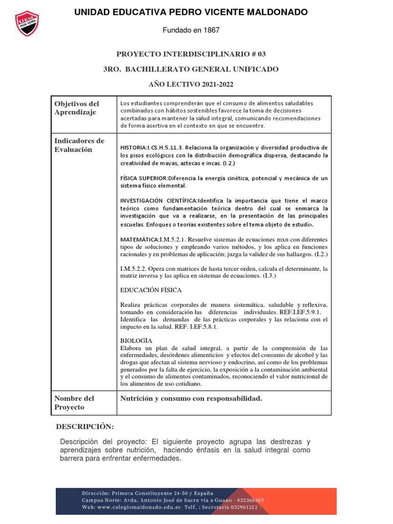 Proyecto de Nutrición y Salud Integral | PDF | Conocimiento | Nutrición
