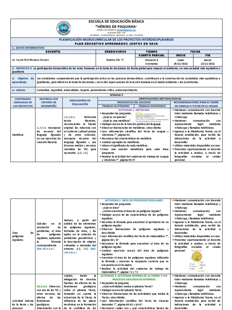 Planificación 7° C | PDF | Comunicación | Ecuador
