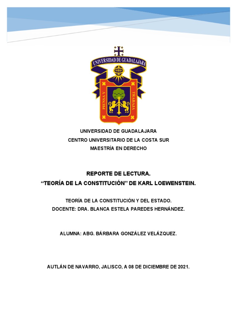 REPORTE DE LECTURA. - "Teoría de La Constitución" de Karl Loewenstein ...